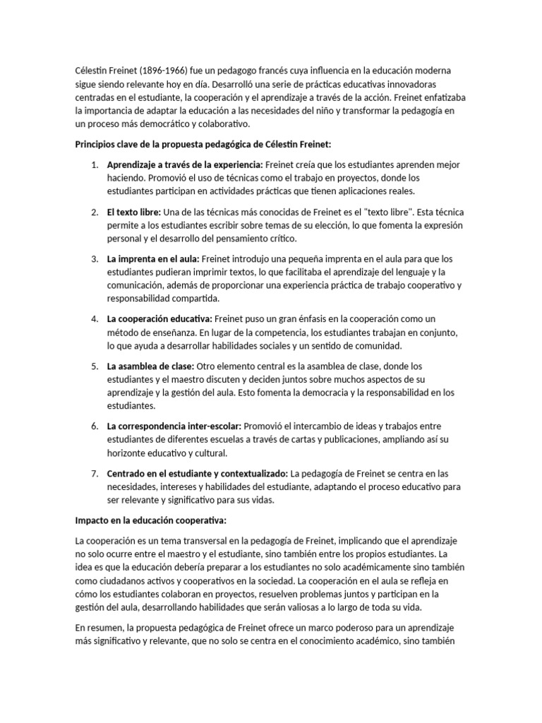 Célestin Freinet | PDF | Pedagogía | Aprendizaje