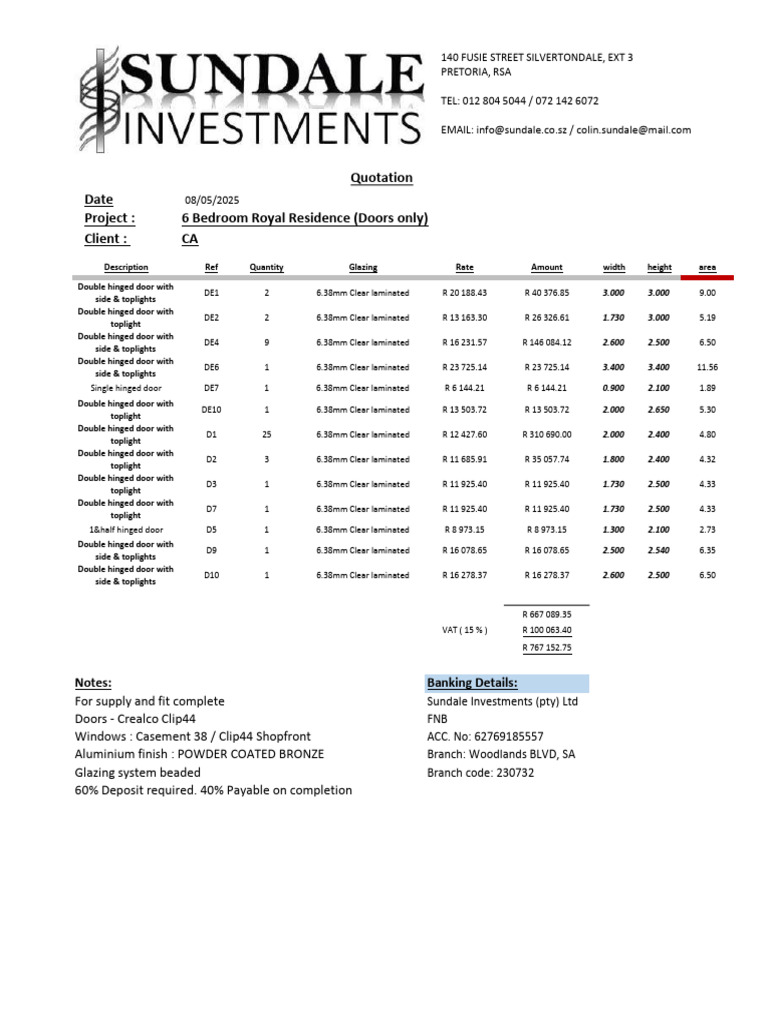 CA - 6 Bedroom Residence - Quotation | PDF | Glass Art | Building ...