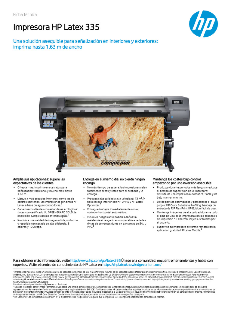 Ficha Tecnica HP Latex L335 | PDF | Impresora (Computación) | Papel