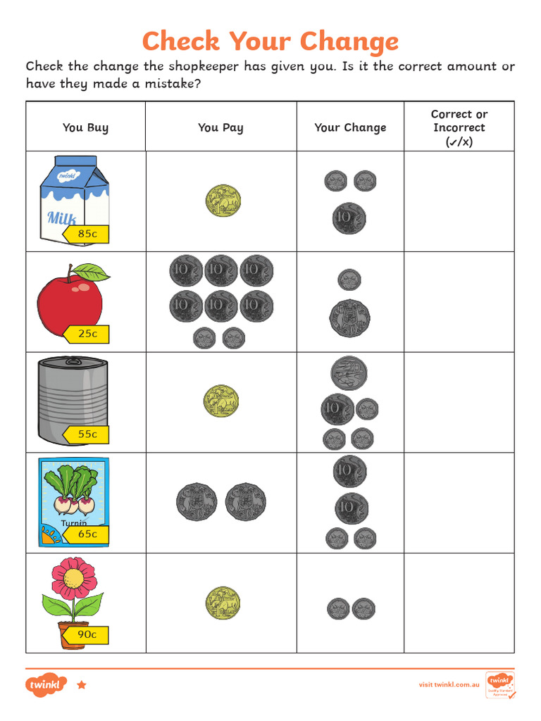 Au N 2548687 Check Your Change From 1 Worksheets English Ver 3 | PDF ...