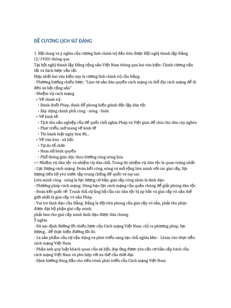 De Cuong Lich Su Dang | PDF