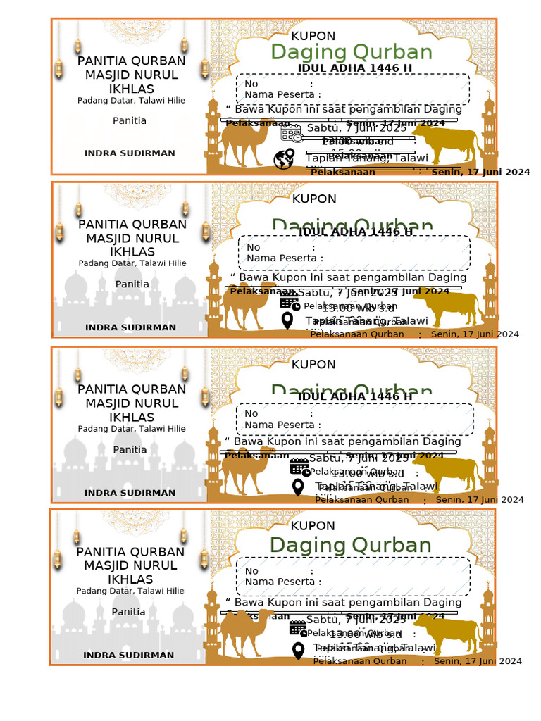 Kupon Peserta Qurban | PDF
