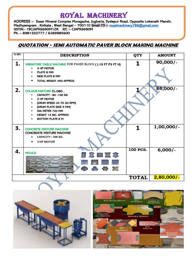 RM Semi Automatic Paver Block Making Machine | PDF