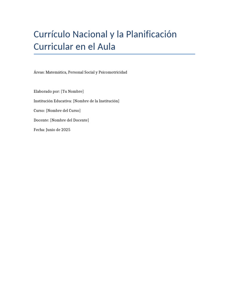 Currículo Nacional y Planificación Curricular Monografía | PDF