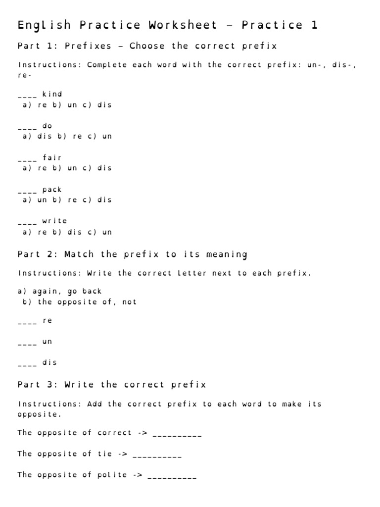 English Practice Worksheet - Practice 1 | PDF | Sentence (Linguistics ...