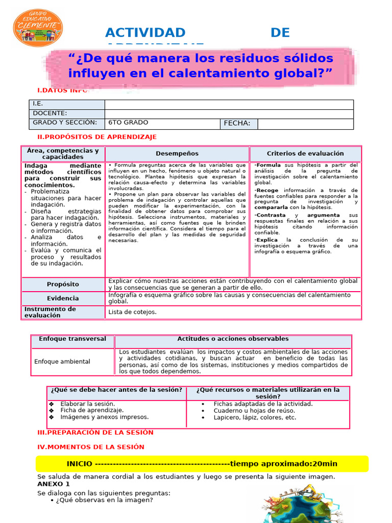 03 Junio - Sesion y Ficha - Cyt - ¿De Qué Manera Los Residuos Sólidos Influyen en El ...