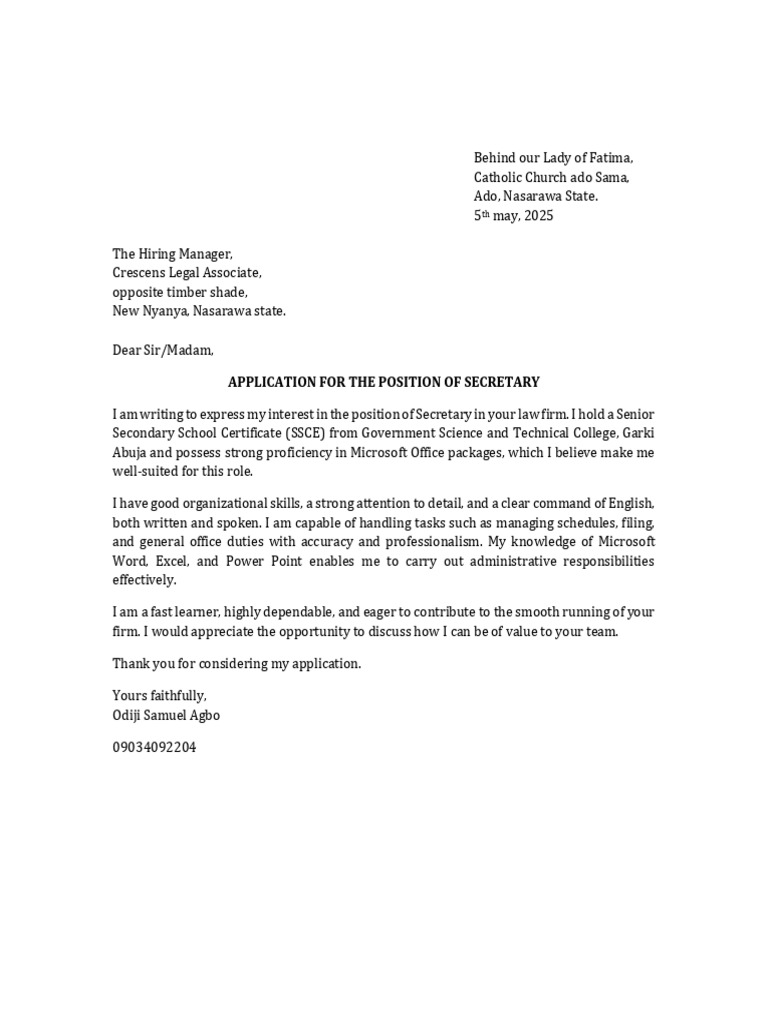 Application for Secretary Position | PDF
