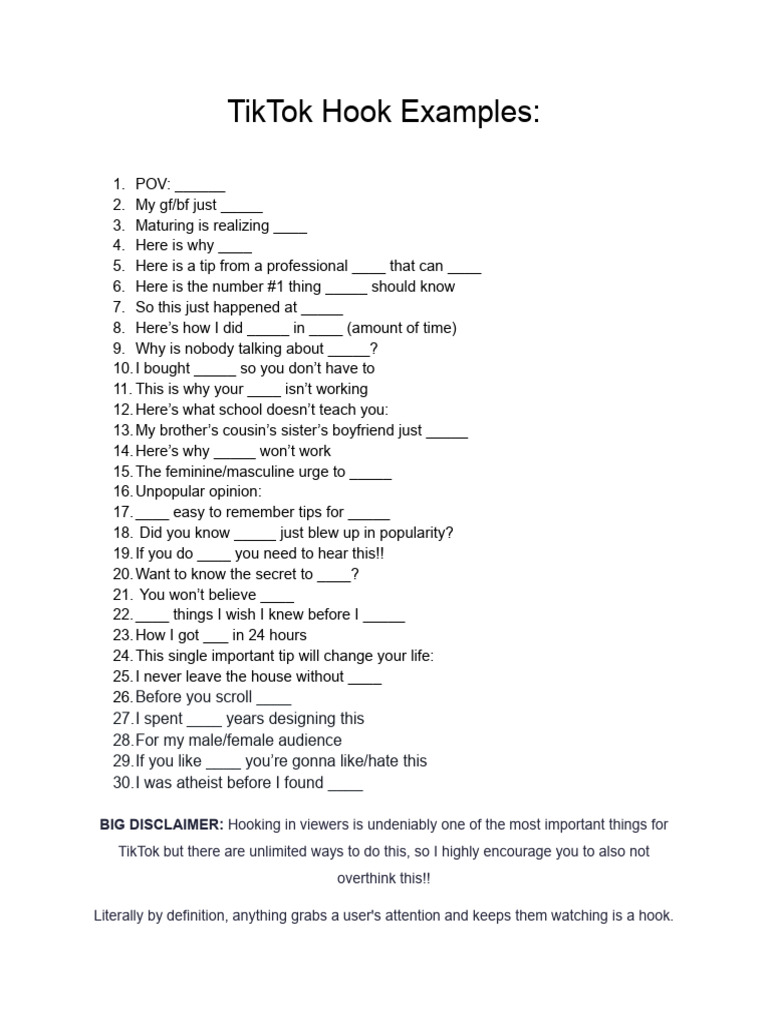 TikTok Hooks. | PDF