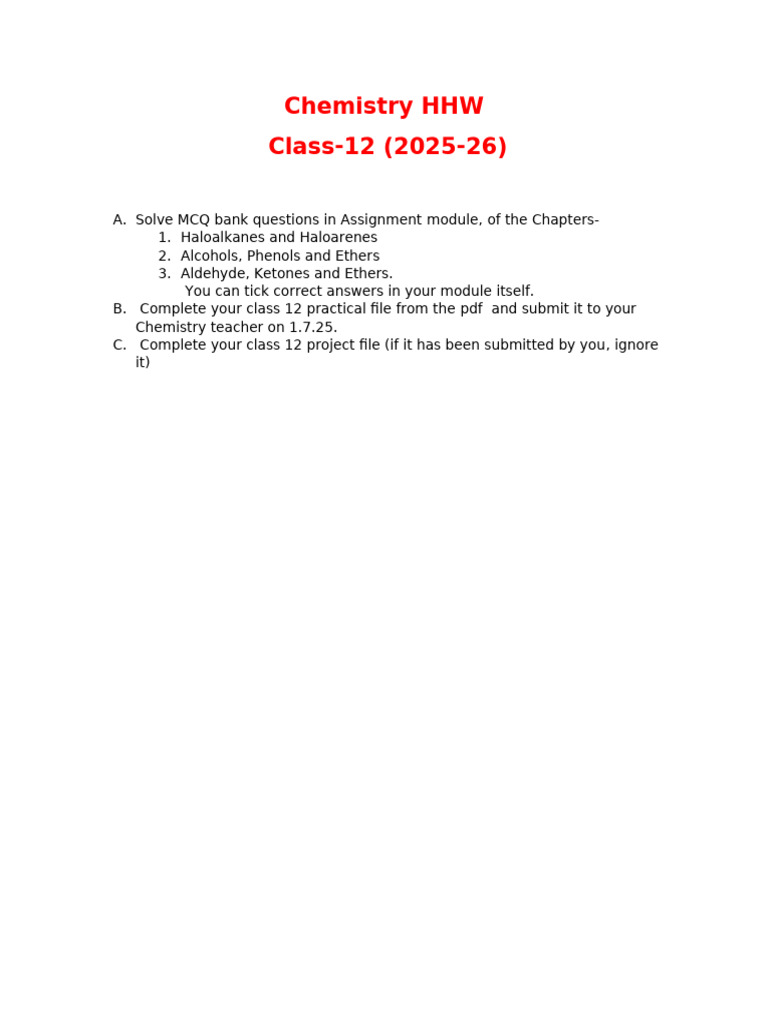 HHW Class-12 | PDF