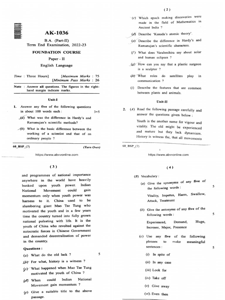 Ba Part 2 English Language Ak 1036 2023 | PDF