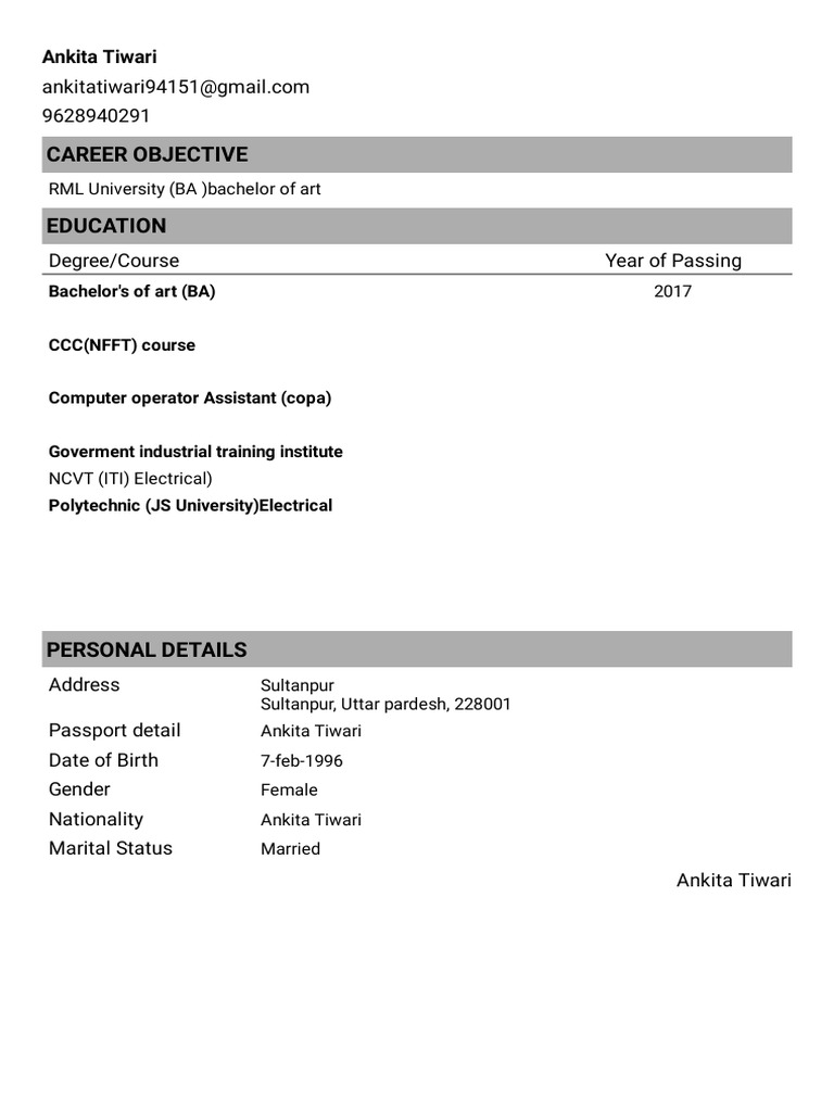 Resume Curriculum Vitae Format2 | PDF