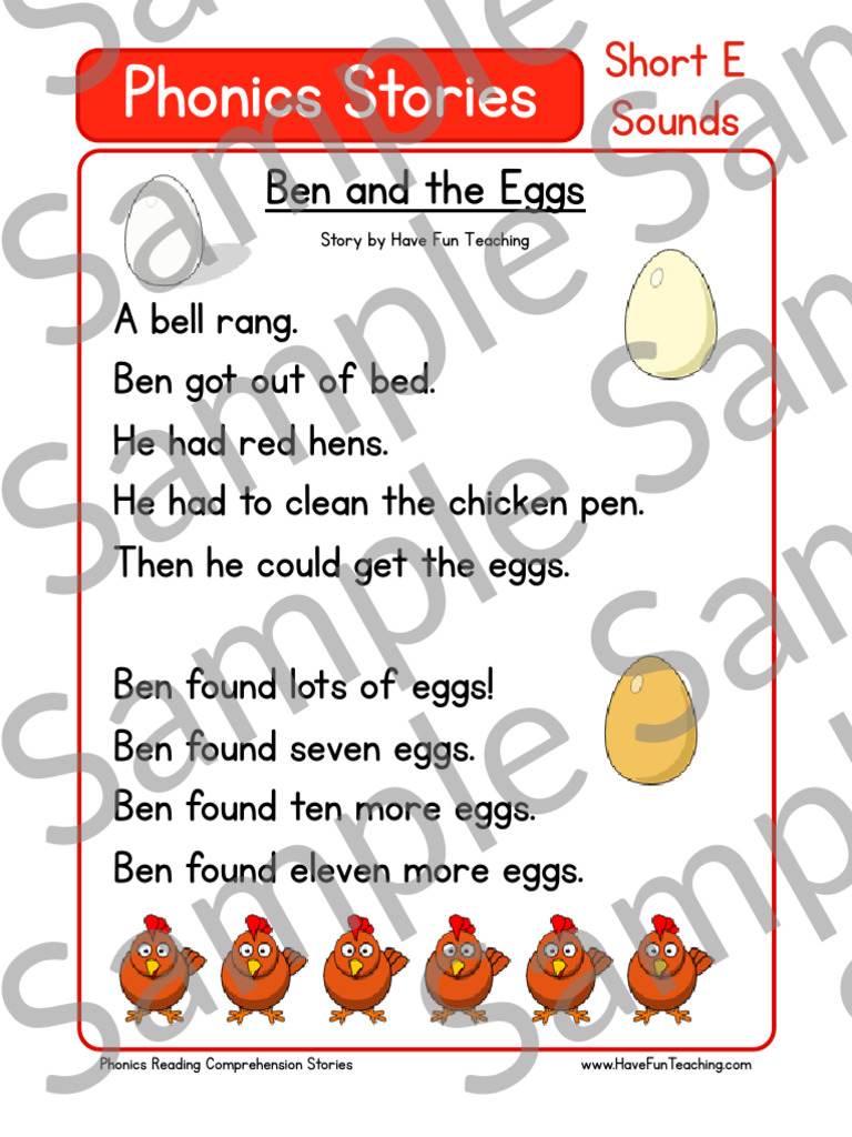 Ben and the Eggs: Short E Story | PDF | Phonics | Chess Theory