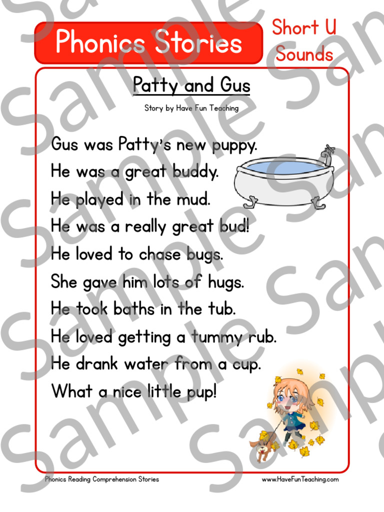 Patty and Gus Phonics Reading Comprehension Story Worksheet Short Vowel ...