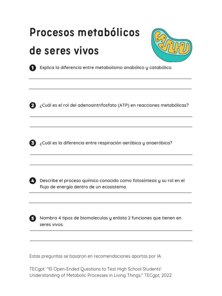 Biología - Ejercicios - Procesos Metabolicos de Seres Vivos - 2 | PDF ...