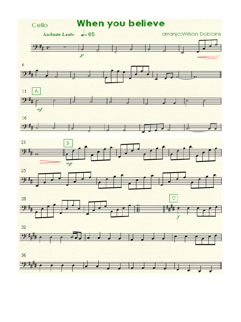 When You Believe - Cello | PDF