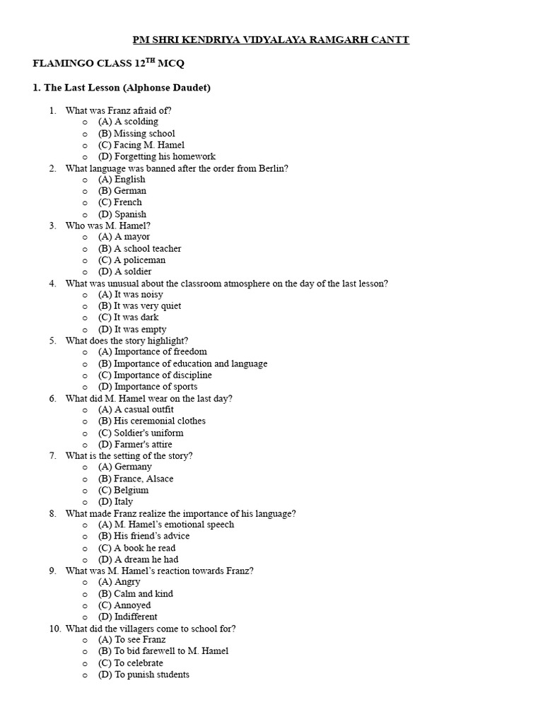 Class 12 Flamingo MCQ Questions | PDF | Mahatma Gandhi