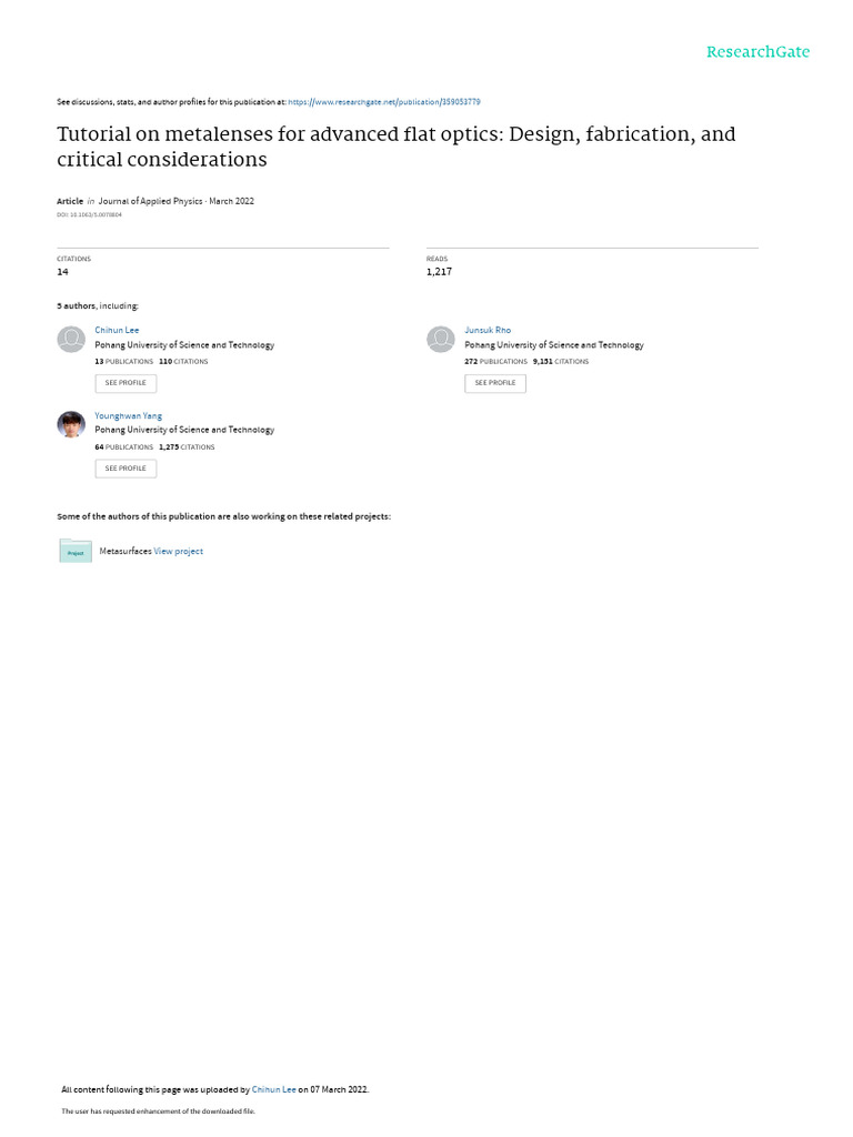 2022 Tutorial On Metalenses For Advanced Flat Optics Review | PDF | Optics | Polarization (Waves)