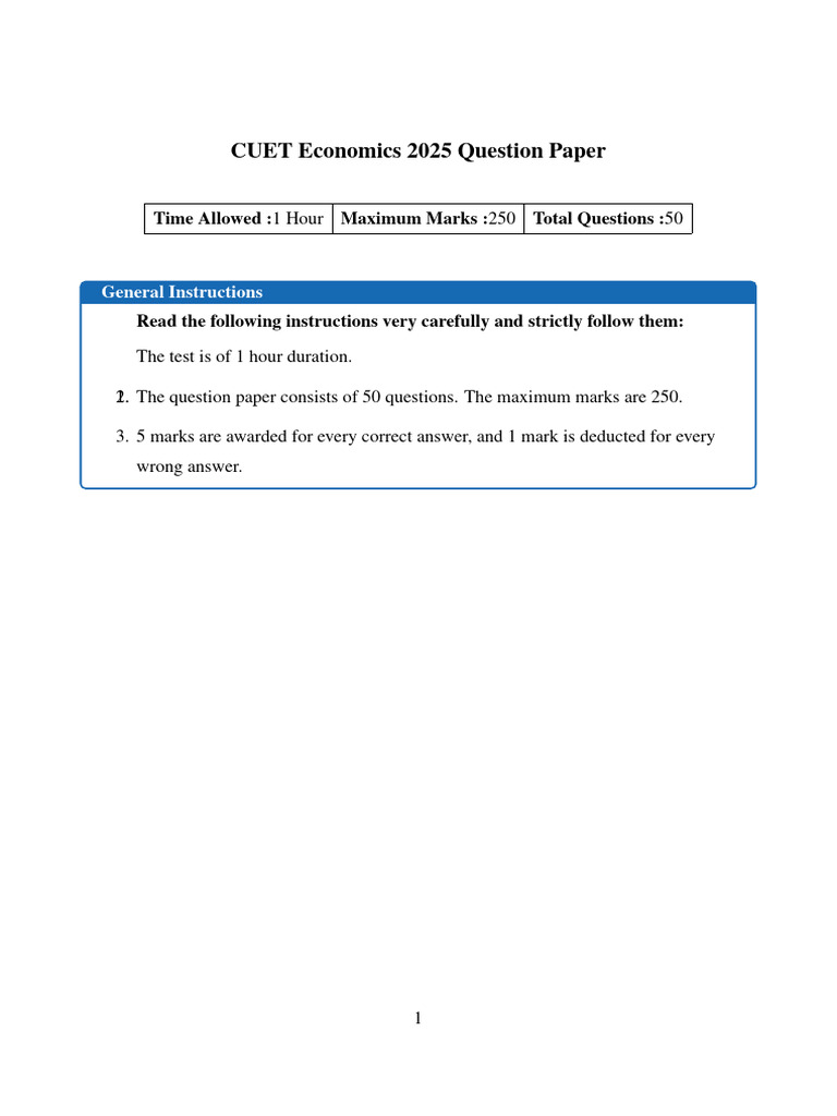 CUET Economics 2025 Question Paper | PDF | Exports | Government Budget ...