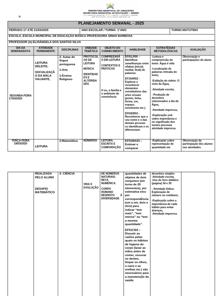 6º Planejamento Semanal | PDF | Escrita
