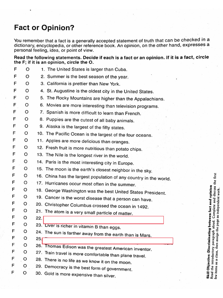 Fact or Opinion TEACHING | PDF