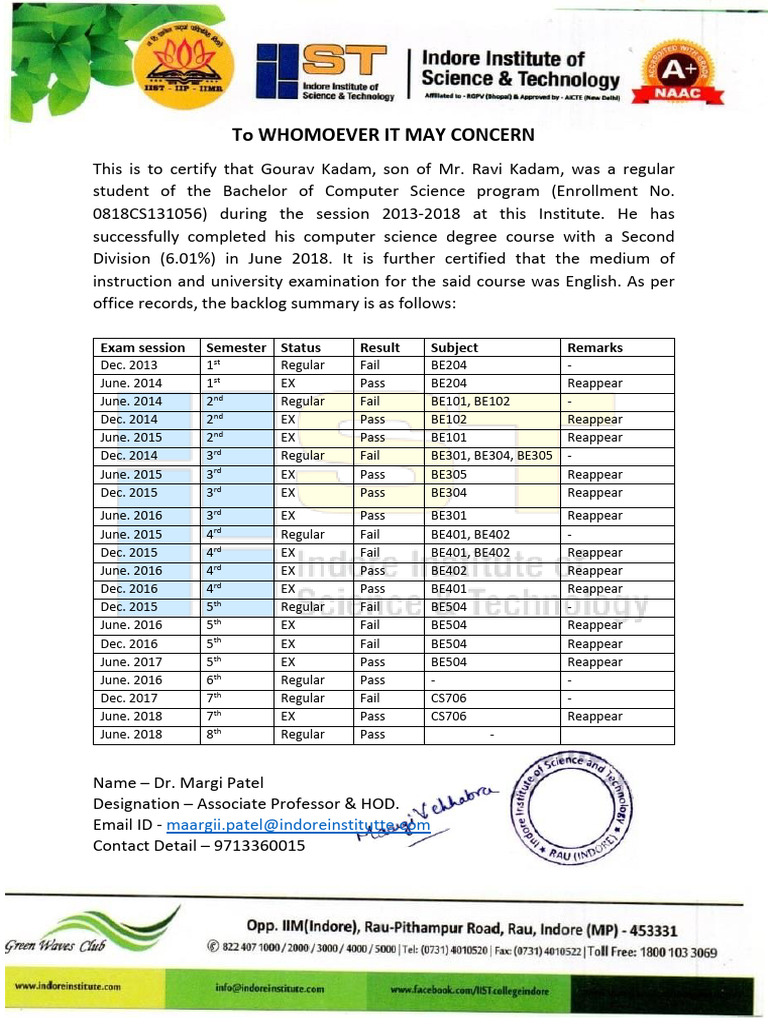 Backlog Certificate | PDF