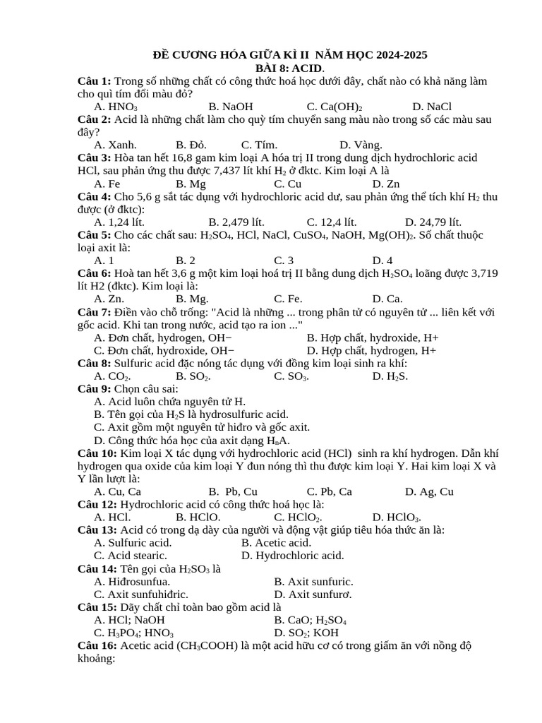 De Cuong Khtn 8 Gk II Năm Học 2024-2025 | PDF