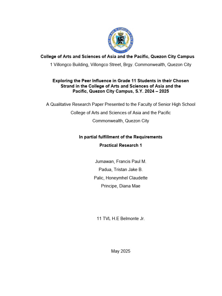 Peer Influence in Grade 11 Students | PDF | Adolescence | Decision Making