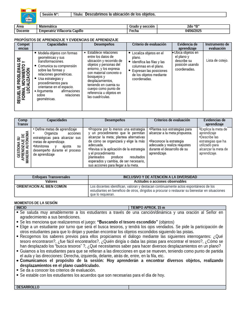 Sesión Mat. Descubrimos La Posición de Los Objetos | PDF | Aprendizaje ...