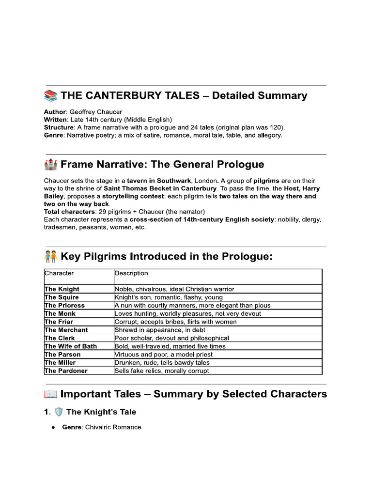 Canterbury Tale CHATGPT NOTES | PDF