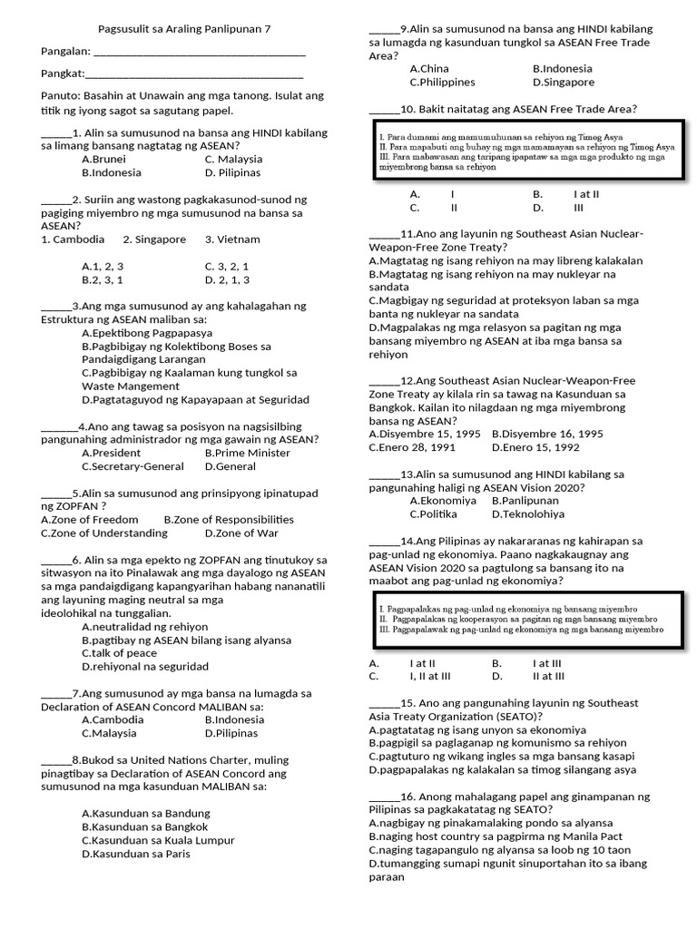 Q4-Pagsusulit sa Araling Panlipunan 7 | PDF