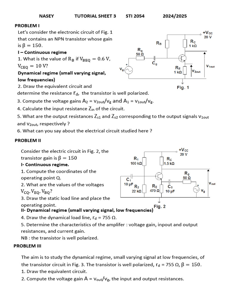 Tutorial Sheet 3 Sti 2054 May 2025 | PDF | Electronic Circuits | Transistor