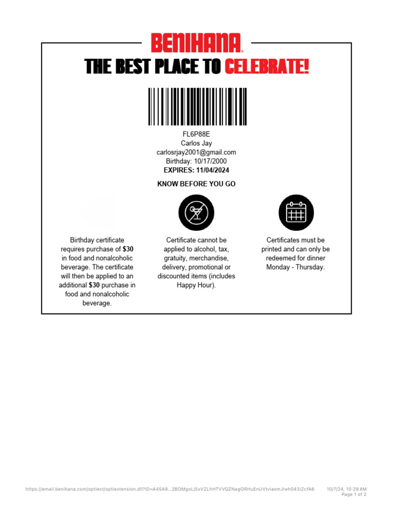 Benihana - Celebrate Your Birthday | PDF | Merchandising