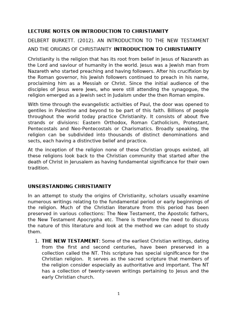 Introduction To Christianity Lecture Notes 2023 | PDF | Eucharist | Jesus