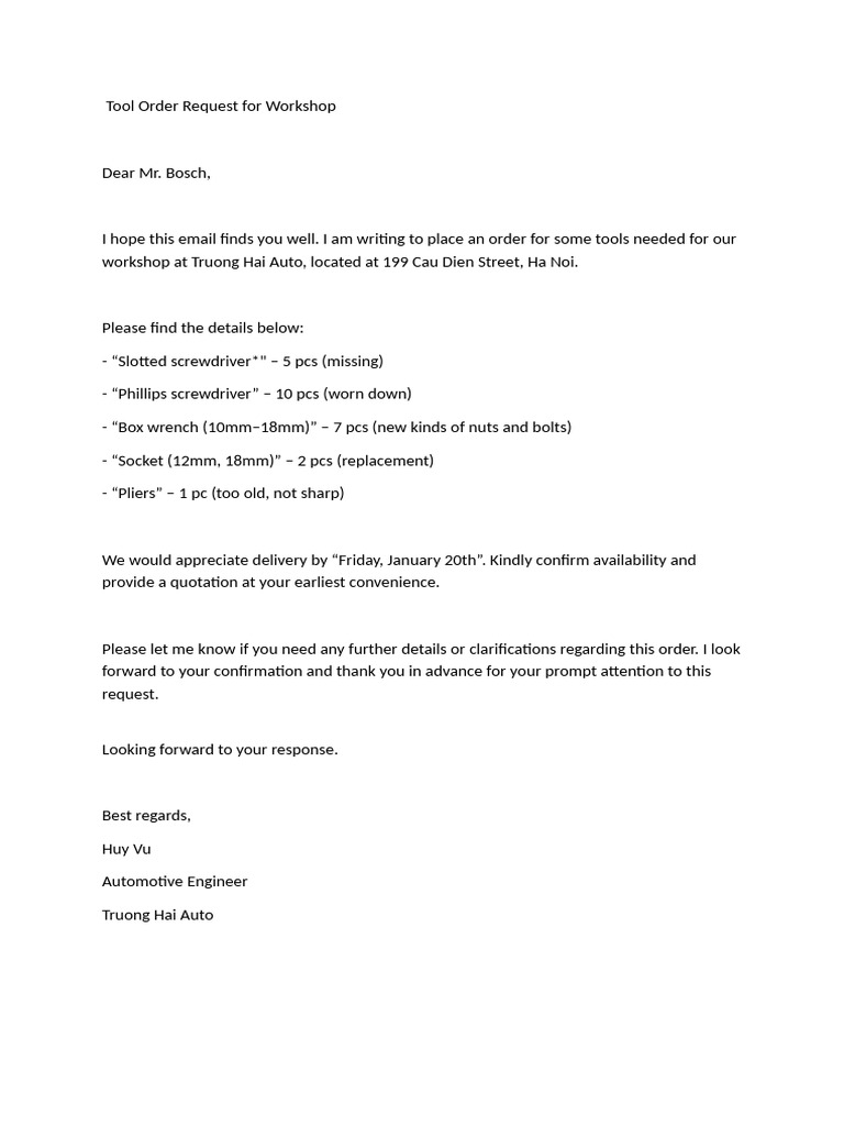 209392d30163329 Tool Order Request For Wo | PDF