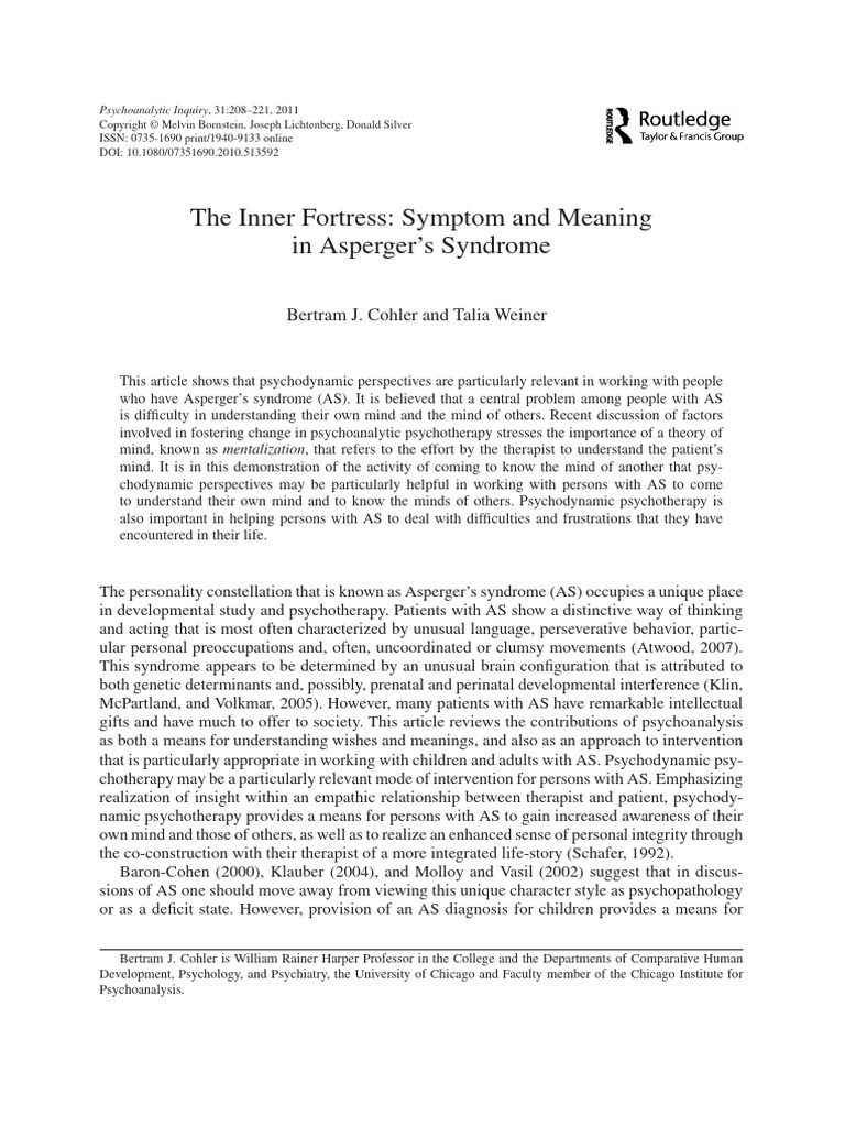 Cohler and Weiner Inner Fortress | PDF | Psychotherapy | Psychoanalysis