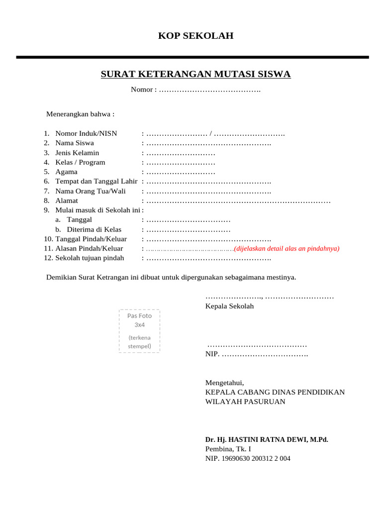 Surat Keterangan MUTASI PD | PDF