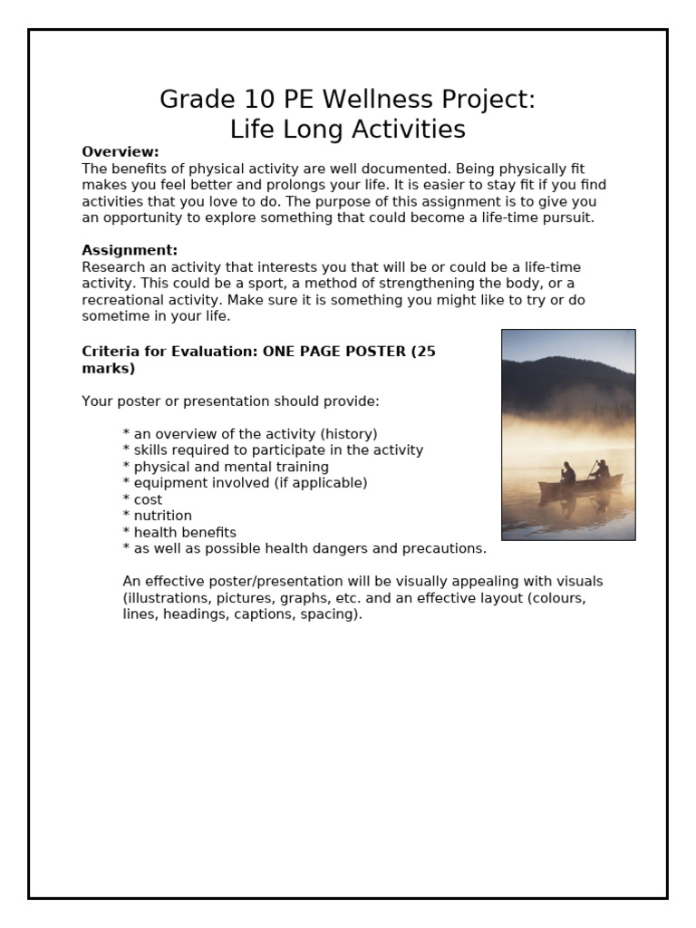 Wellness Project: Life-Long Activities | PDF