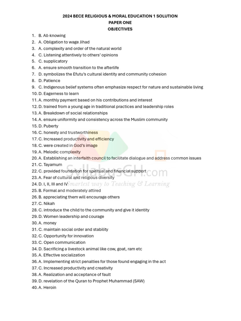 2024 Bece Rme 1 Solution | PDF