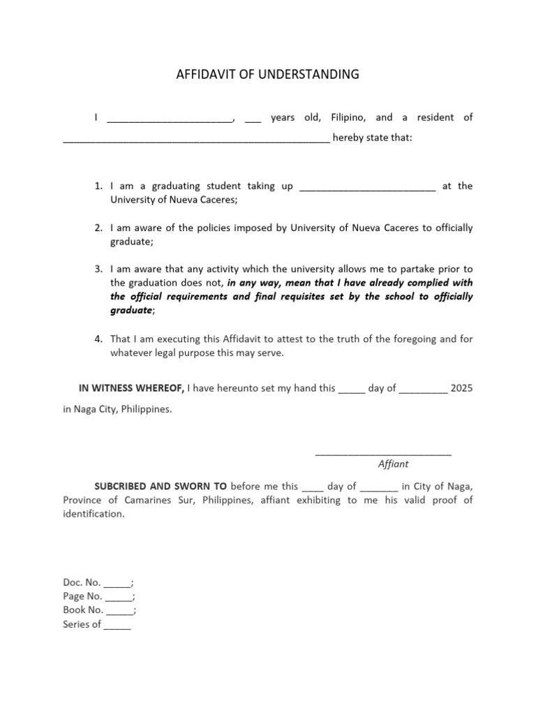 01 Affidavit of Understanding 2025 | PDF