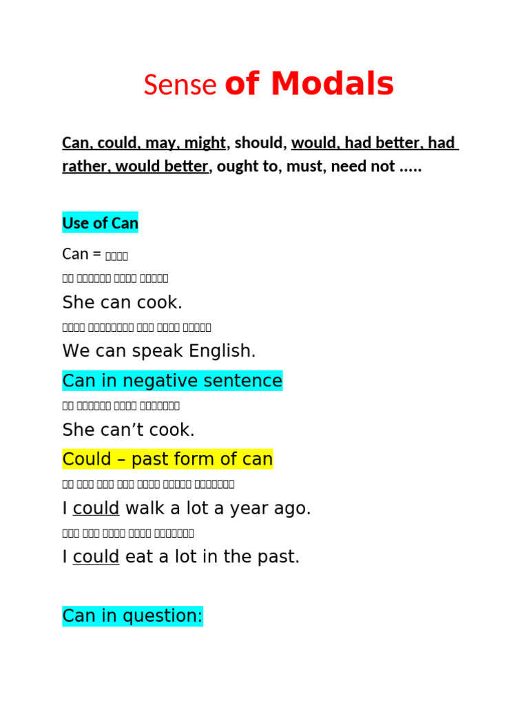 Modals - Docx Version 1 | PDF