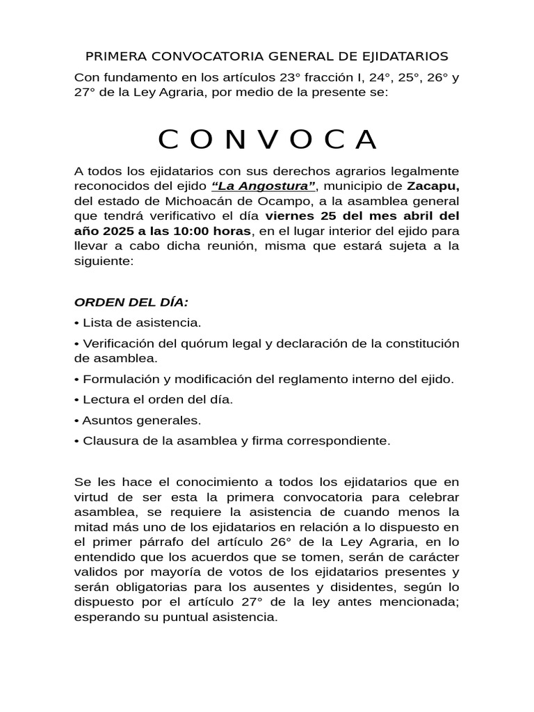 Convocatoria Ejidal | PDF