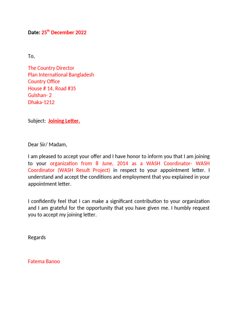 Joining Letter | PDF