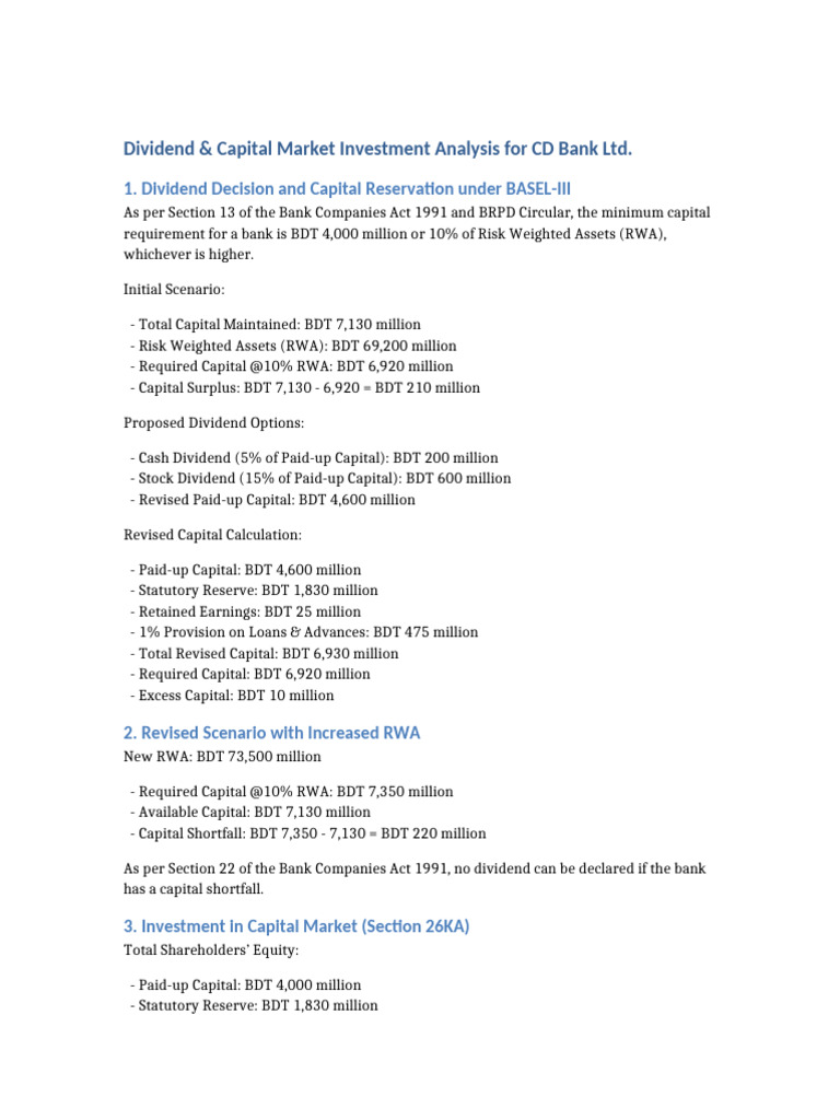 CD Bank Dividend and Investment Analysis | PDF