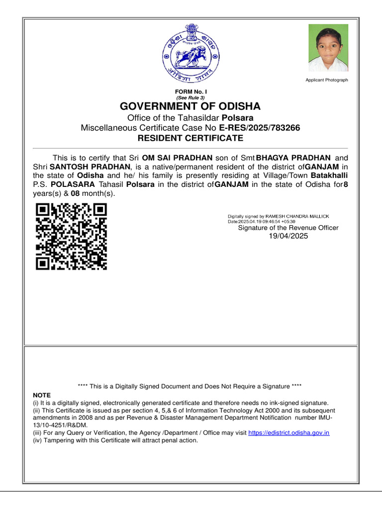 Resident Certificate | PDF