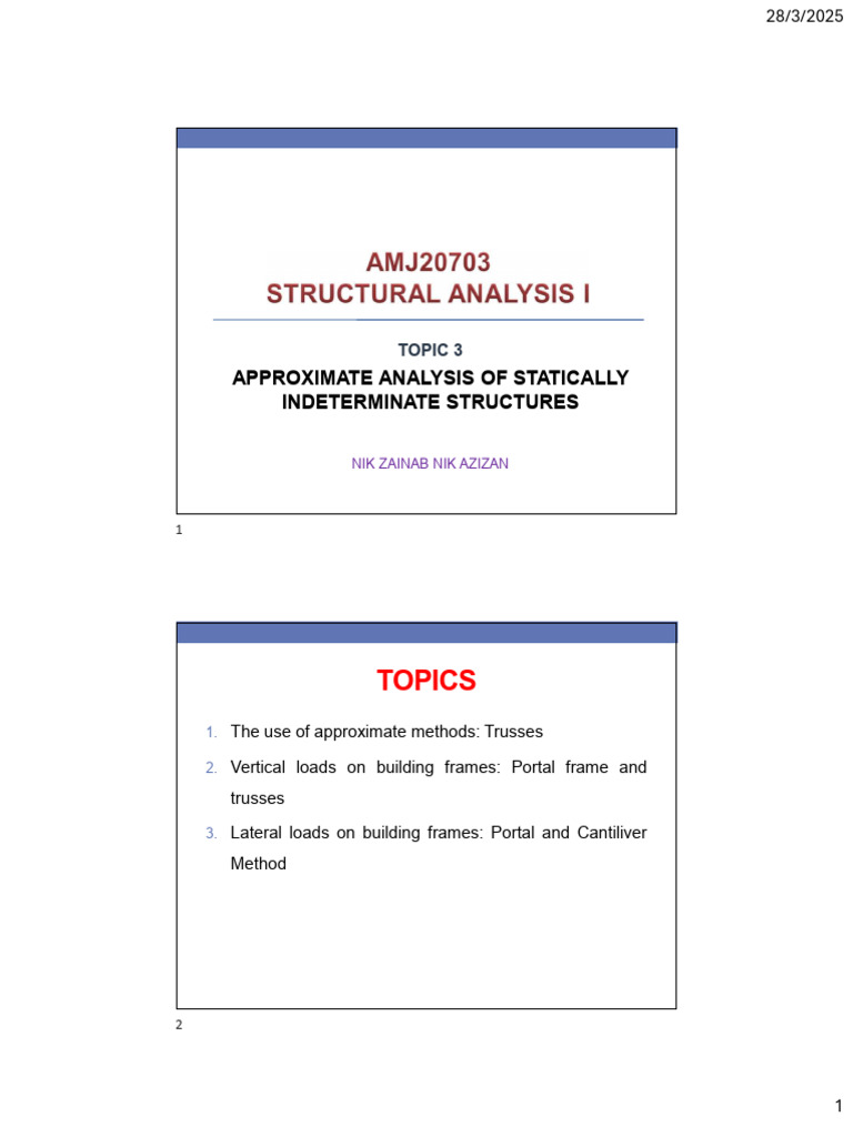 Topic 3 Approximate Analysis of Statically Indeterminate Structures | PDF | Truss | Stress ...