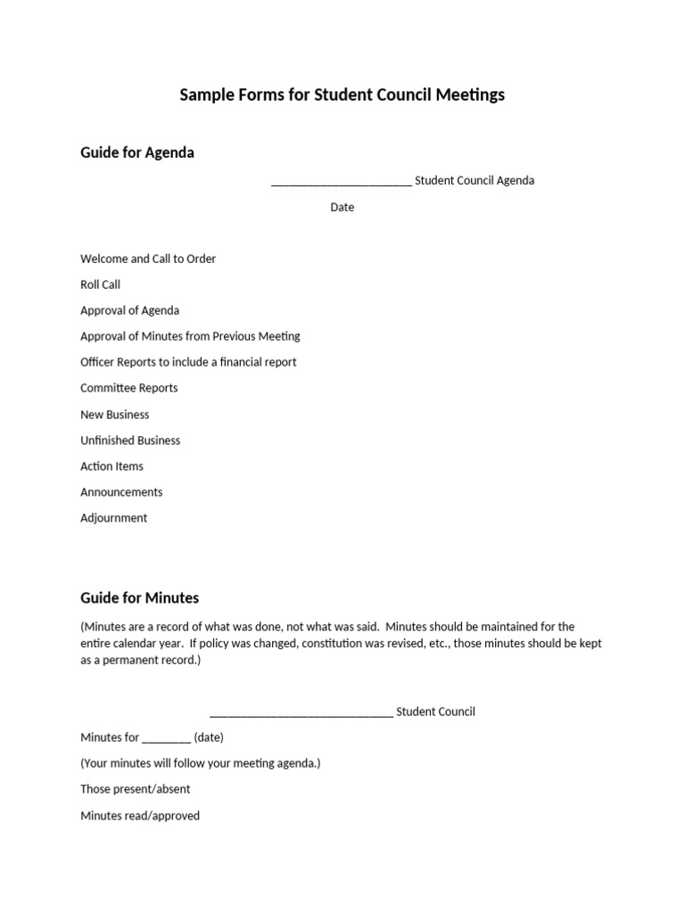 Student Council Meeting Agenda Template | PDF