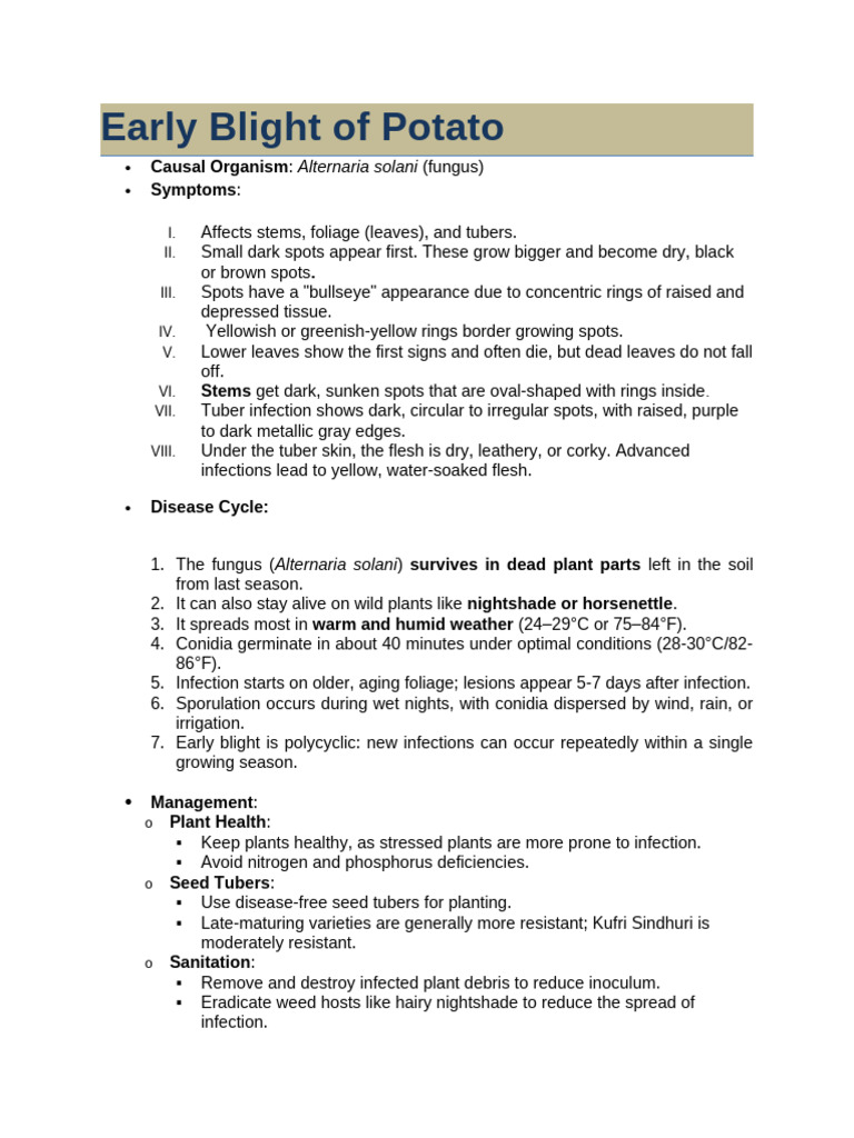Early and Late Blight of Potato | PDF | Mycology | Organisms