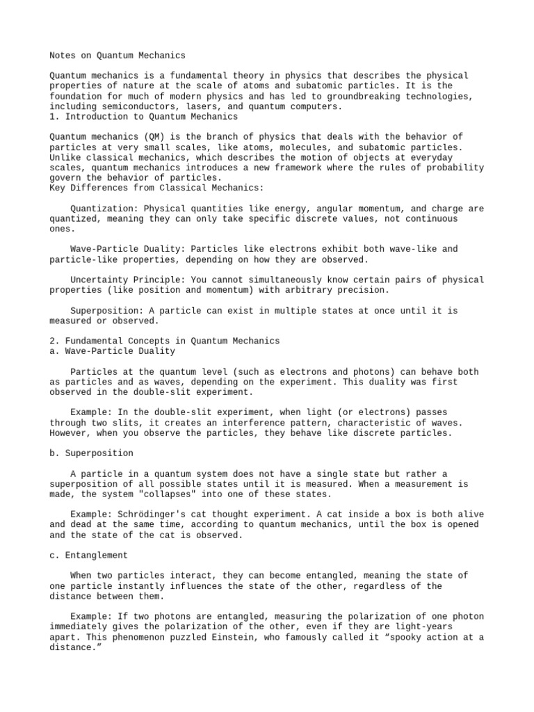 Notes On Quantum Mechanics | PDF | Quantum Mechanics | Electron