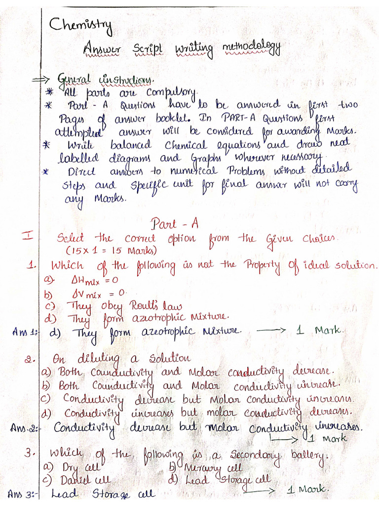 Chemistry Answer Script With Marks Distribution | PDF