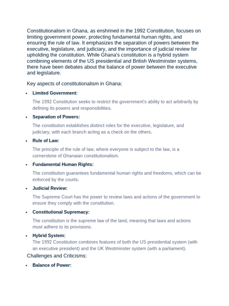 Constitutionalism in Ghana, Types and Limitations | PDF | Constitution ...